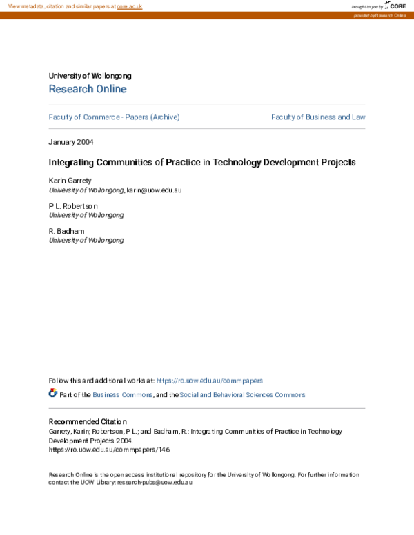 (PDF) Integrating communities of practice in technology development ...