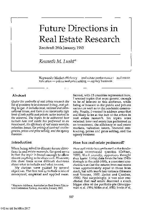 (PDF) Future Directions in Real Estate Research