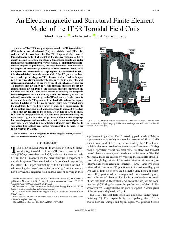 (PDF) An Electromagnetic and Structural Finite Element Model of the ITER Toroidal Field Coils