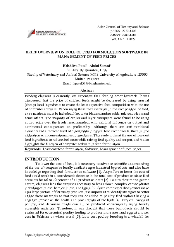 (PDF) Brief Overview On Role of Feed Formulation Software In Management ...