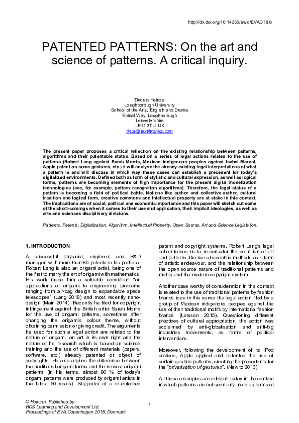(PDF) PATENTED PATTERNS: On the art and science of patterns. A critical ...