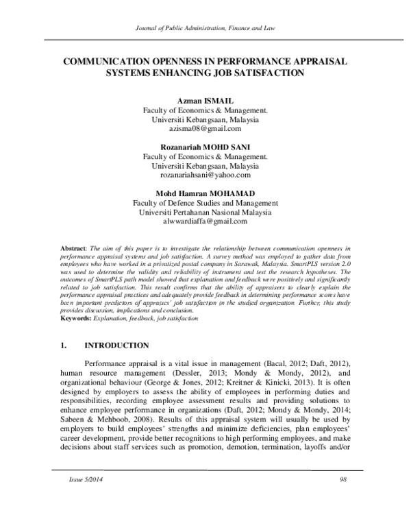 (PDF) Communication Openness in Performance Appraisal Systems Enhancing ...