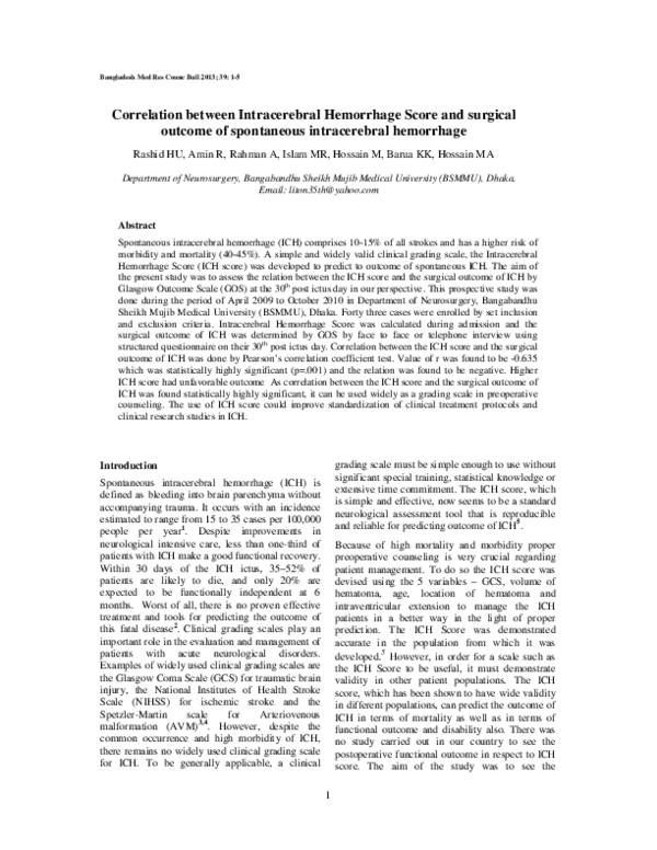 (PDF) Correlation between Intracerebral Hemorrhage Score and surgical outcome of spontaneous ...