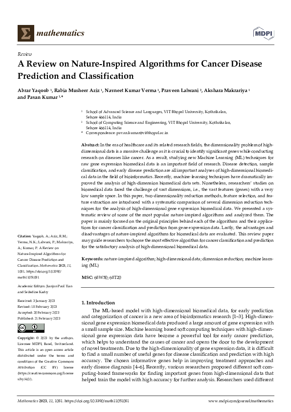 (PDF) A Review on Nature-Inspired Algorithms for Cancer Disease ...