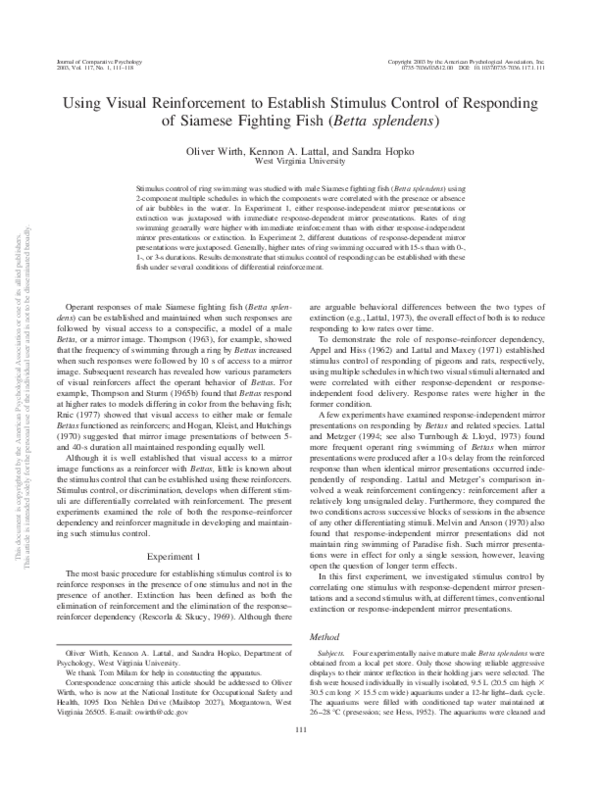 (PDF) Using visual reinforcement to establish stimulus control of ...