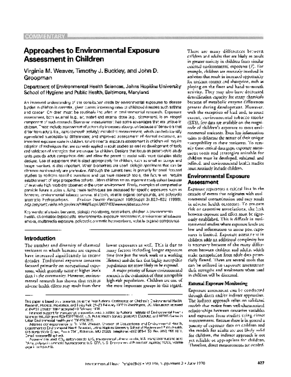 (PDF) Approaches to environmental exposure assessment in children