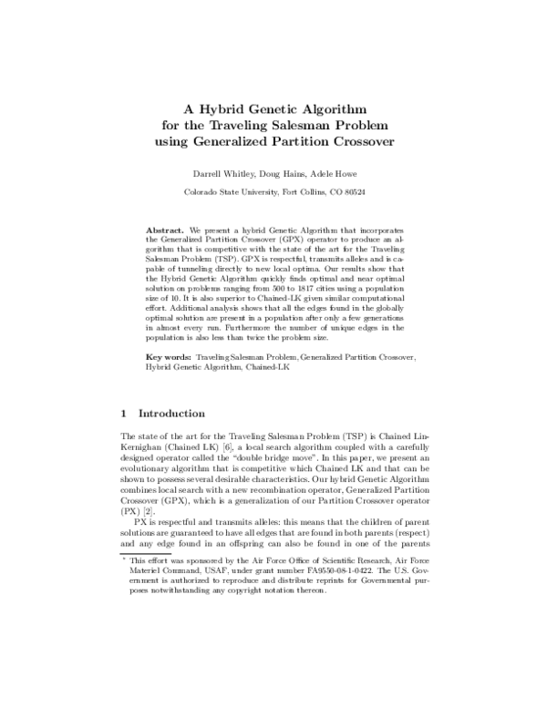 Pdf A Hybrid Genetic Algorithm For The Traveling Salesman Problem Using Generalized Partition