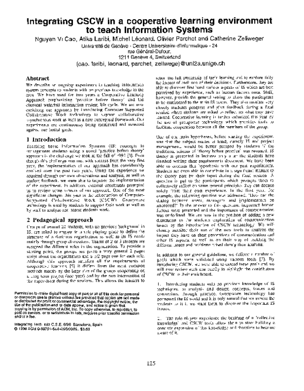 (PDF) Integrating CSCW in a cooperative learning environment to teach information systems