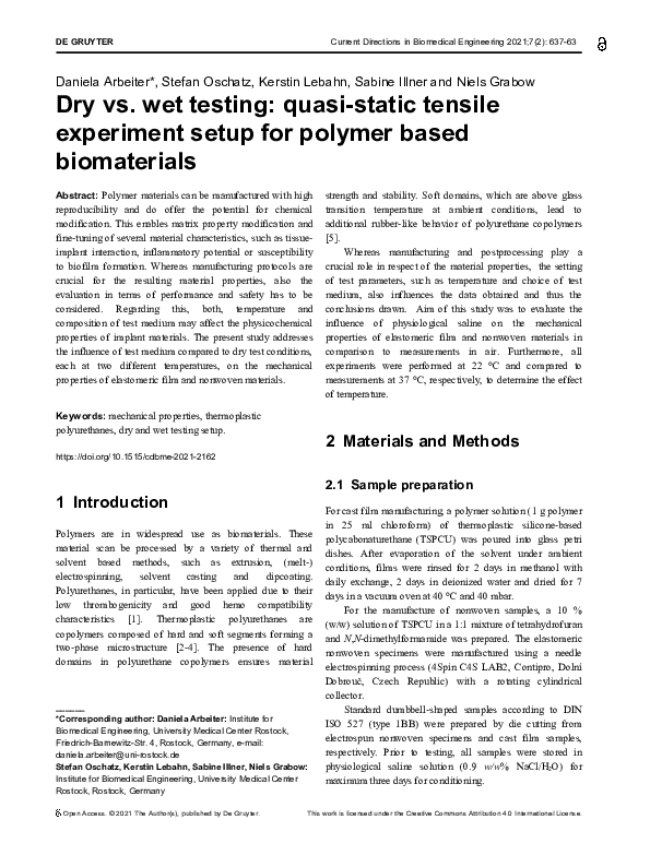 (PDF) Dry vs. wet testing: quasi-static tensile experiment setup for ...