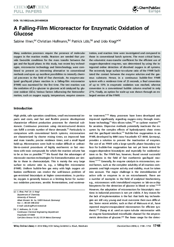 (PDF) A Falling-Film Microreactor for Enzymatic Oxidation of Glucose