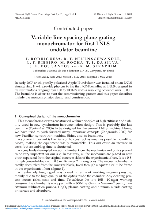 (PDF) Variable line spacing plane grating monochromator for first LNLS ...