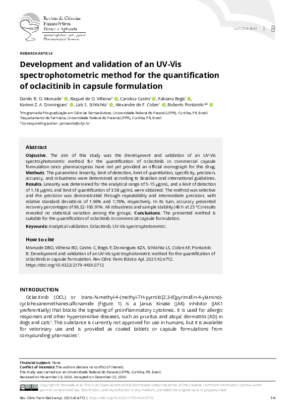 (PDF) Development and validation of an UV-Vis spectrophotometric method for the quantification ...