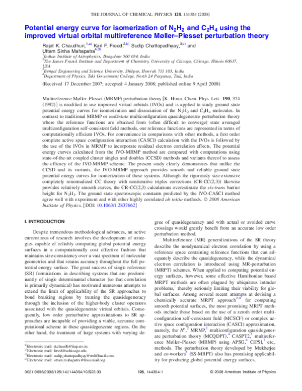 (PDF) Potential energy curve for isomerization of N2H2 and C2H4 using the improved virtual ...