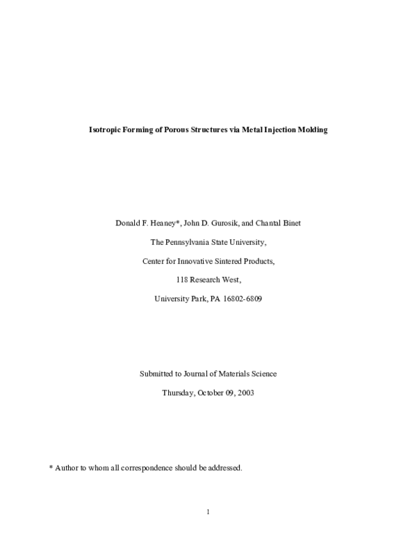 (PDF) Isotropic forming of porous structures via metal injection molding