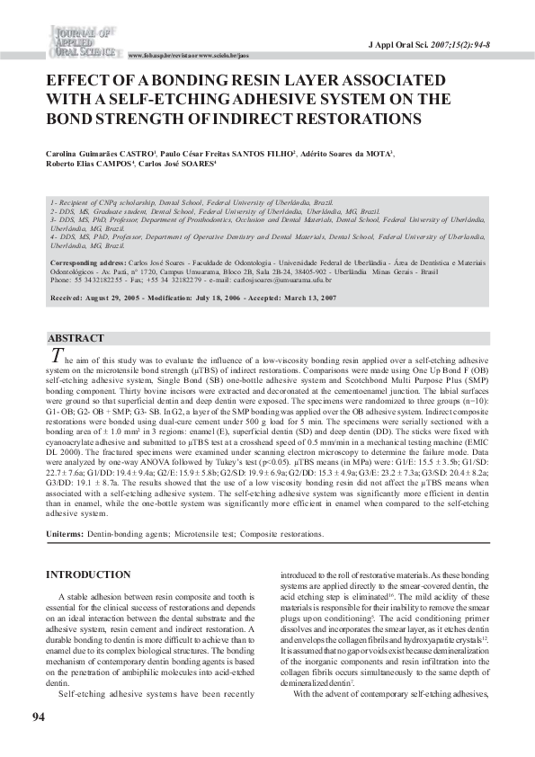 (PDF) Effect of a bonding resin layer associated with a self-etching ...