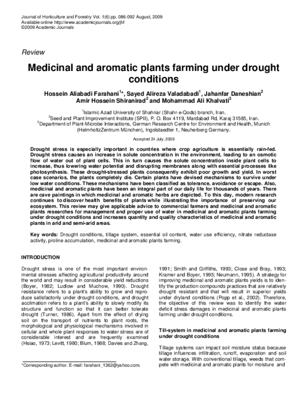 (PDF) Medicinal and aromatic plants farming under drought conditions