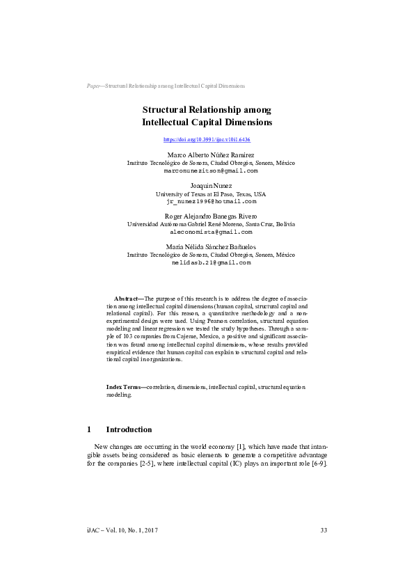 (PDF) Structural Relationship among Intellectual Capital Dimensions