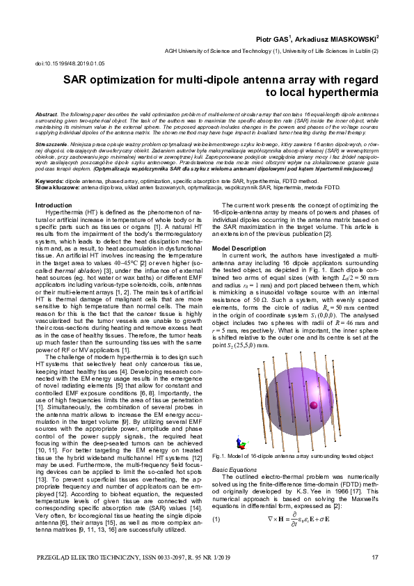 (PDF) SAR optimization for multi-dipole antenna array with regard to local hyperthermia | Piotr ...