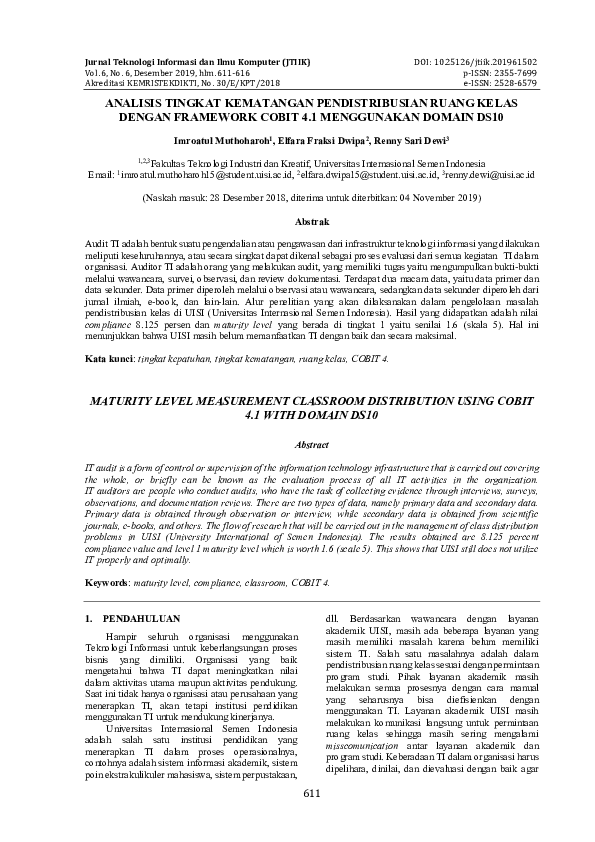 (PDF) Analisis Tingkat Kematangan Pendistribusian Ruang Kelas dengan Framework COBIT 4.1 ...