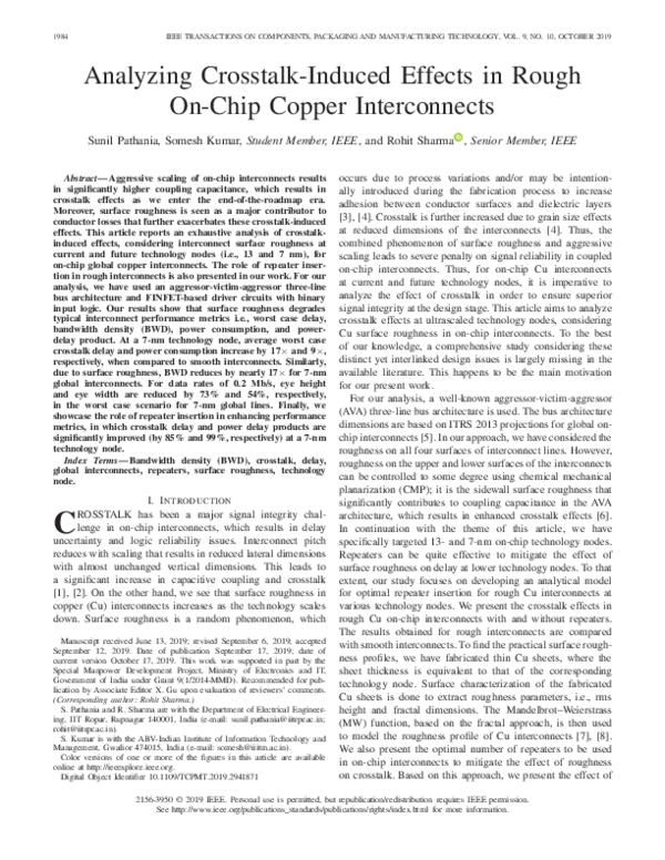 Pdf Analyzing Crosstalk Induced Effects In Rough On Chip Copper Interconnects Sunil Pathania