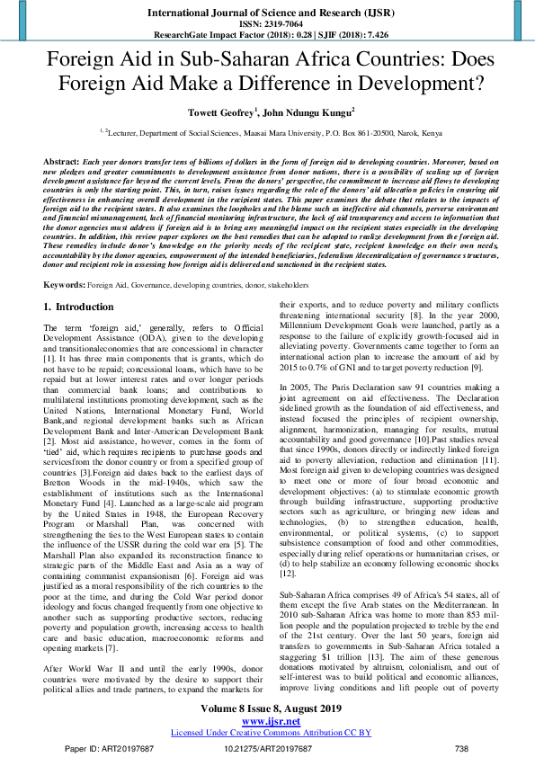 (PDF) Foreign Aid in Sub-Saharan Africa Countries: Does Foreign Aid ...