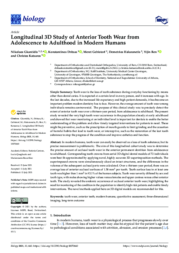 (PDF) Longitudinal 3D Study of Anterior Tooth Wear from Adolescence to ...