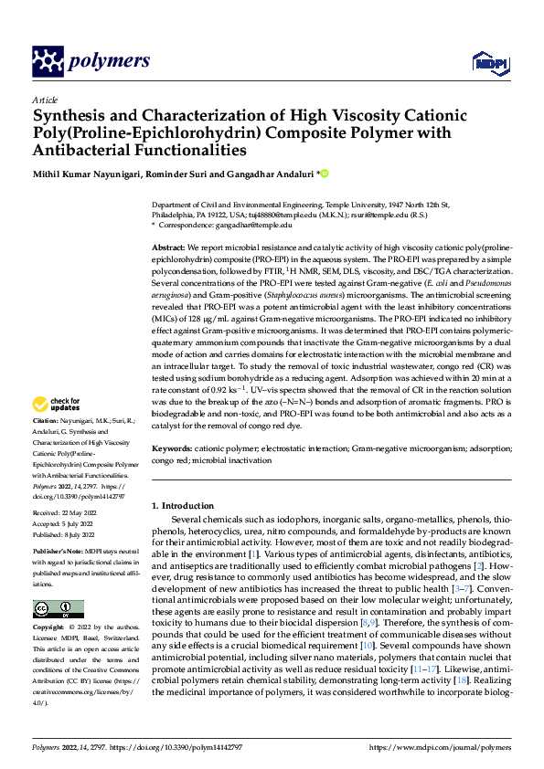 (PDF) Synthesis and Characterization of High Viscosity Cationic Poly ...
