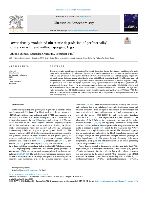 (PDF) Power density modulated ultrasonic degradation of perfluoroalkyl ...