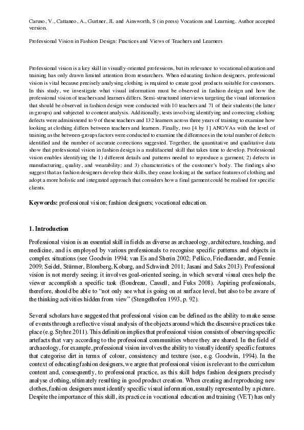 (PDF) Professional Vision in Fashion Design: Practices and Views of ...