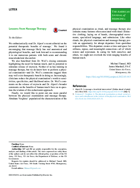 (PDF) Lessons from Massage Therapy