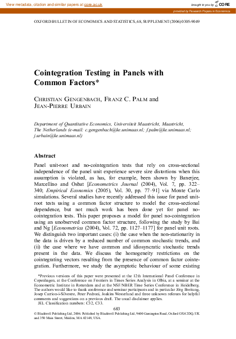 (PDF) Cointegration Testing in Panels with Common Factors*