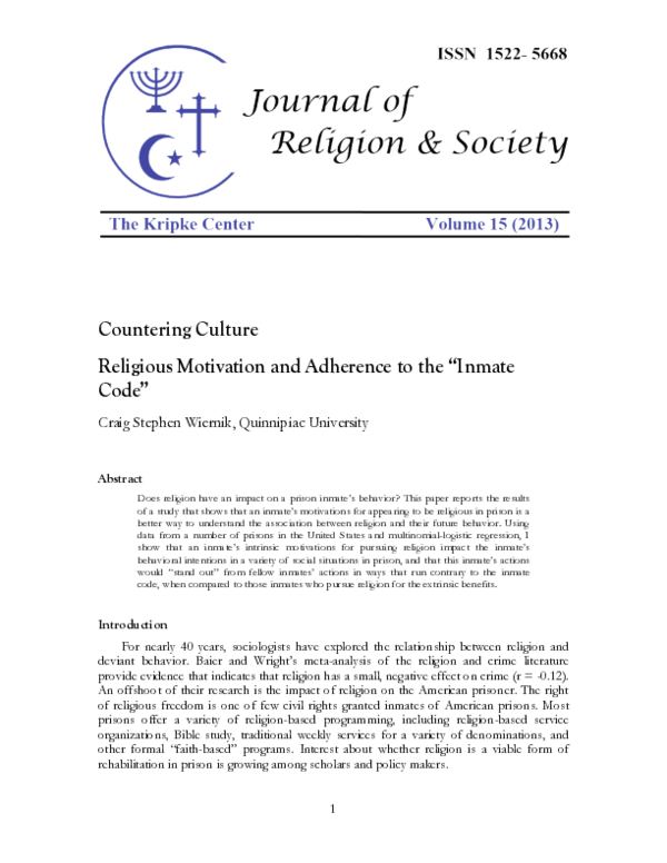 (PDF) Countering culture: religious motivation and adherence to the ...