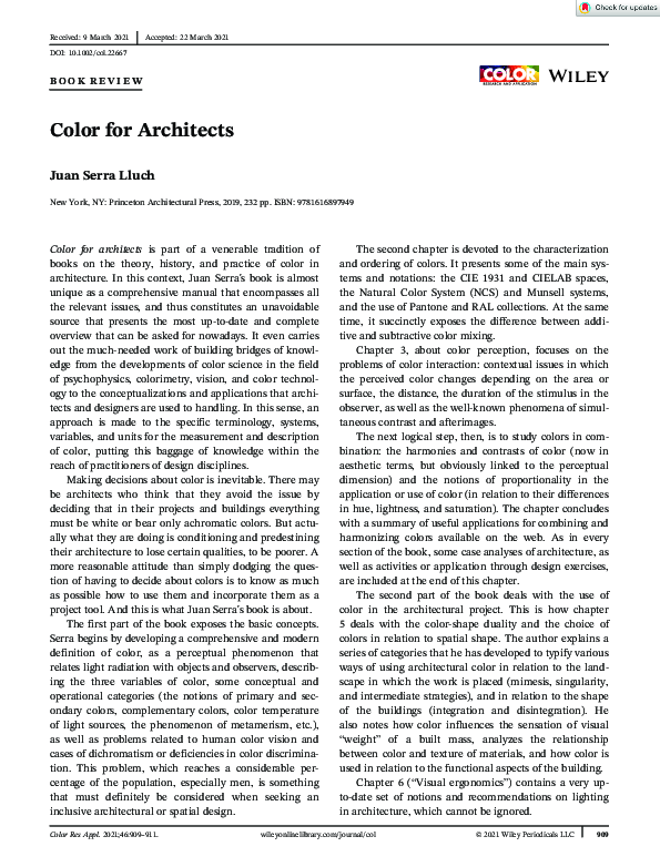 (PDF) Book Review: Color for architects, by Juan Serra Lluch (2021)