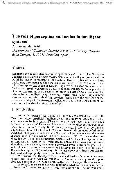 (PDF) The Role Of Perception And Action In Intelligent Systems
