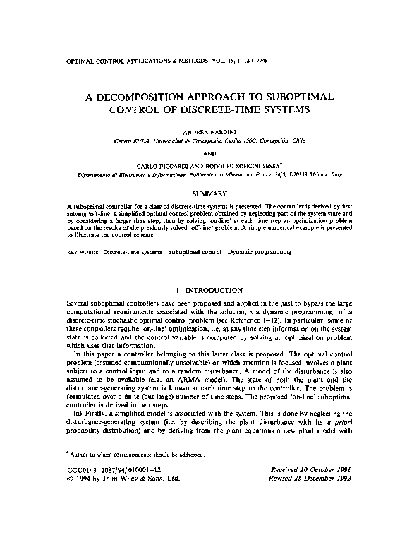 (PDF) Suboptimal Control for Discrete-Time Systems