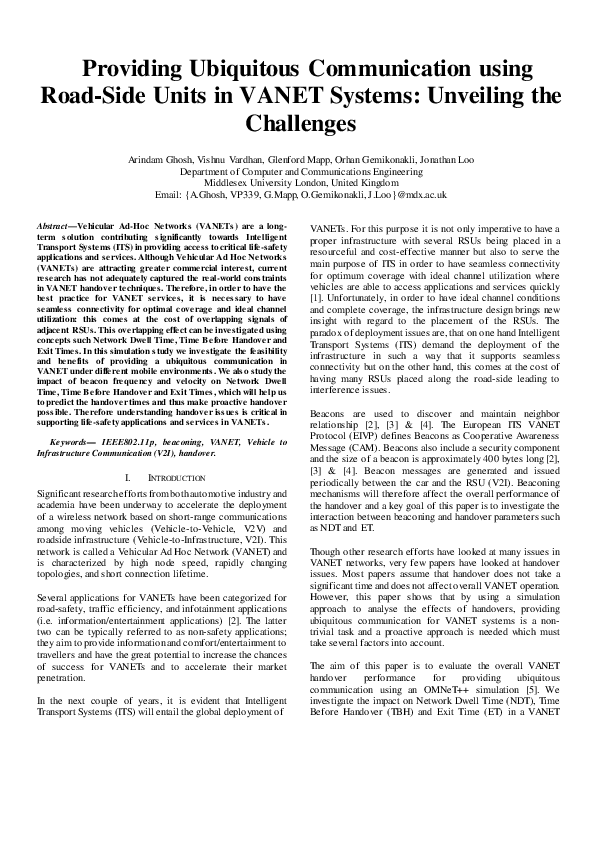 (PDF) Providing ubiquitous communication using road-side units in VANET ...