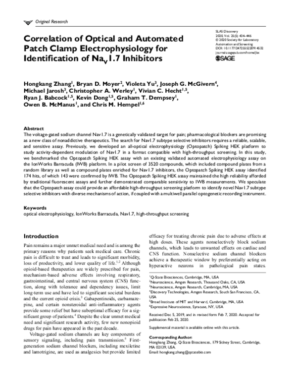 (PDF) Correlation of Optical and Automated Patch Clamp Electrophysiology for Identification of ...