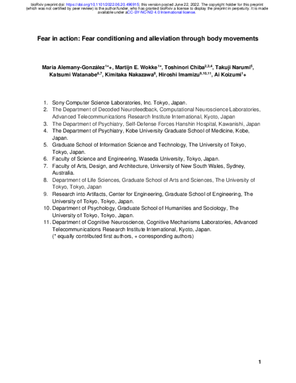 (PDF) Fear in action: Fear conditioning and alleviation through body ...