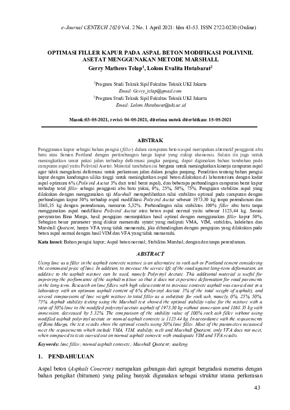 (PDF) Optimasi Filler Kapur Pada Aspal Beton Modifikasi Polivinil ...