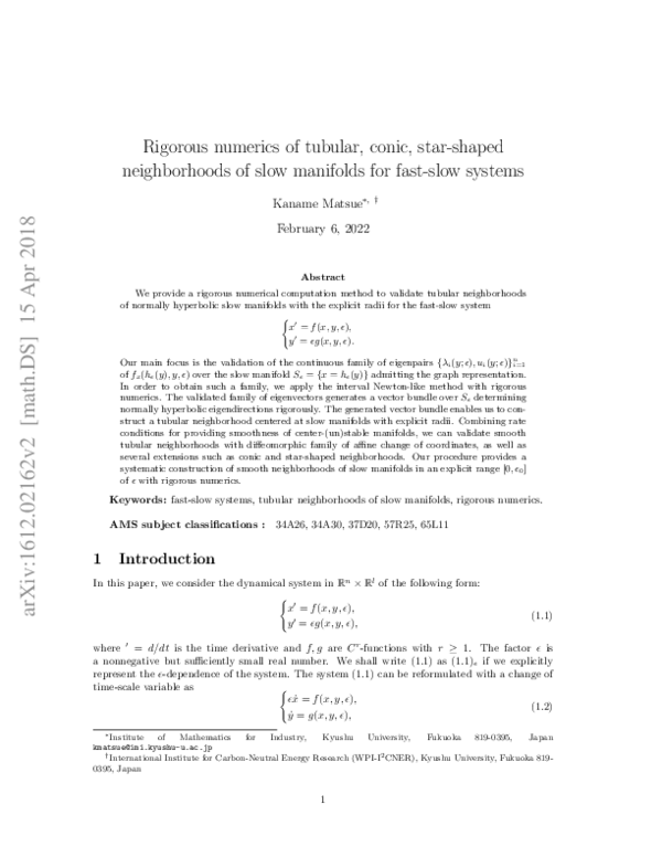 (PDF) Rigorous numerics of tubular, conic, star-shaped neighborhoods of slow manifolds for fast ...