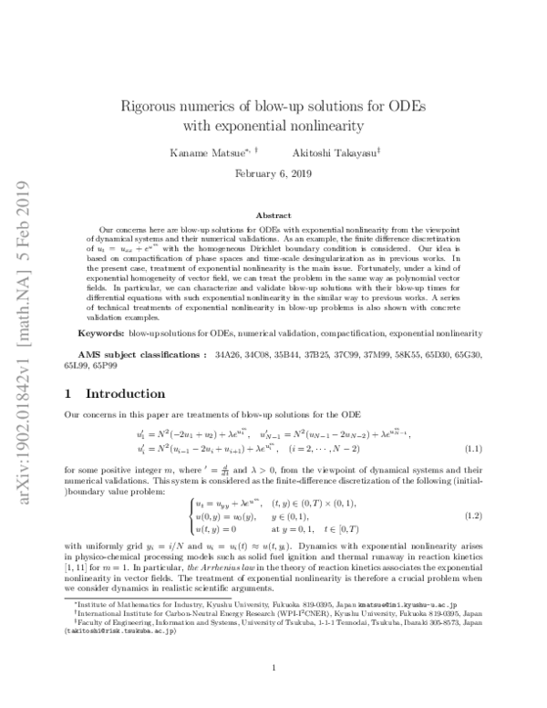 (PDF) Blow-up Solutions for ODEs with Exponential Nonlinearity