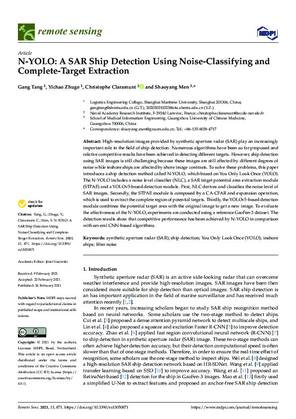 (PDF) N-YOLO: A SAR Ship Detection Using Noise-Classifying and Complete ...