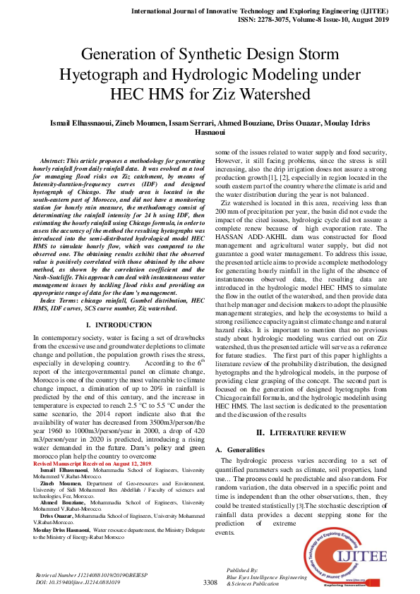 (PDF) Generation of Synthetic Design Storm Hyetograph and Hydrologic ...