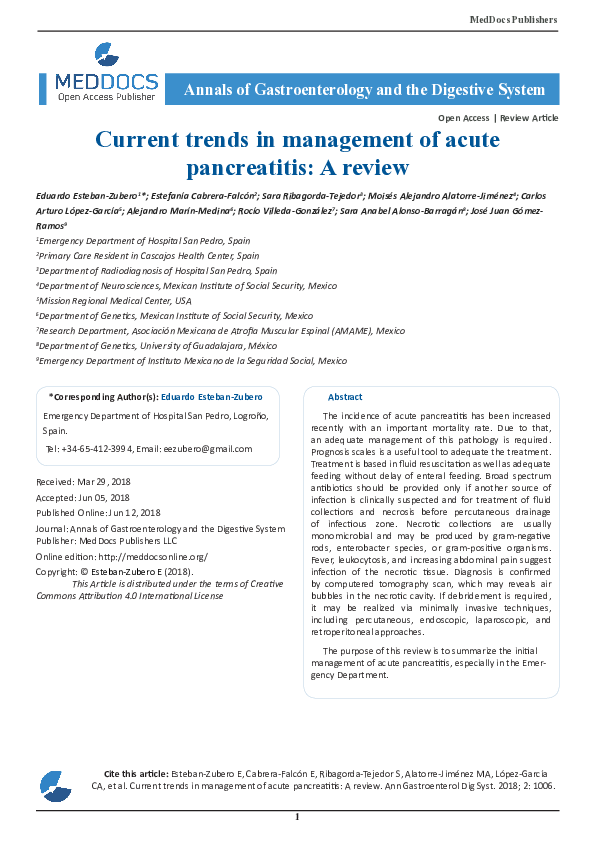 (PDF) Current trends in management of acute pancreatitis: A review