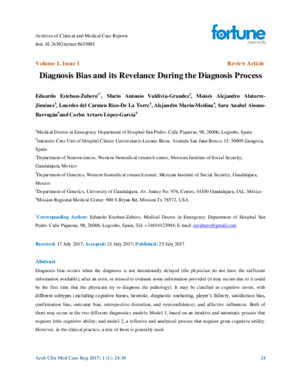 (PDF) Diagnosis Bias and its Revelance During the Diagnosis Process | SARA ANABEL ALONSO ...