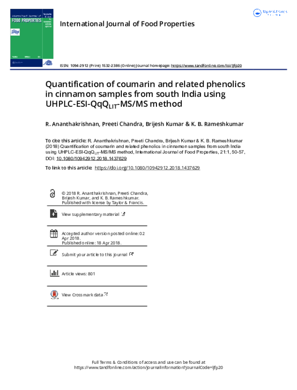 (PDF) Quantification of coumarin and related phenolics in cinnamon samples from south India ...