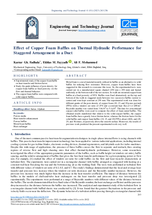 (PDF) Effect of Copper Foam Baffles on Thermal Hydraulic Performance ...