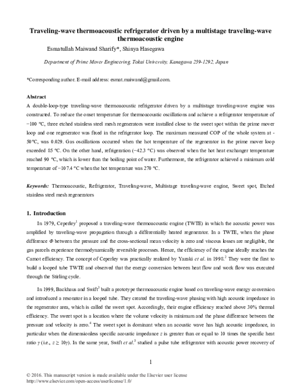 (PDF) Traveling-wave thermoacoustic refrigerator driven by a multistage ...
