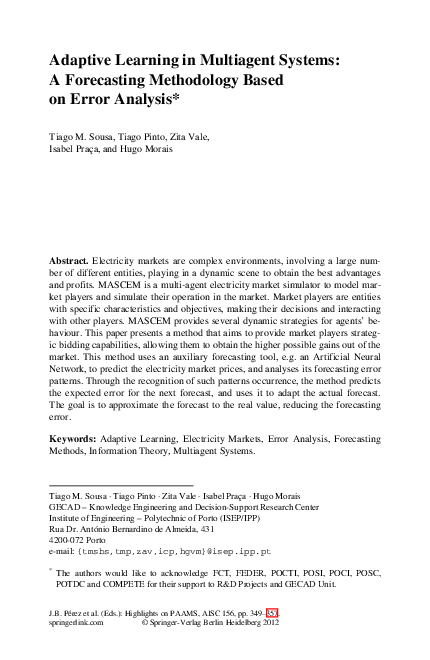 Pdf Adaptive Learning In Multiagent Systems A Forecasting Methodology Based On Error Analysis 