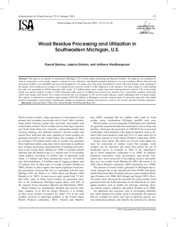 (PDF) Wood Residue Processing and Utilization in Southeastern Michigan, U.S